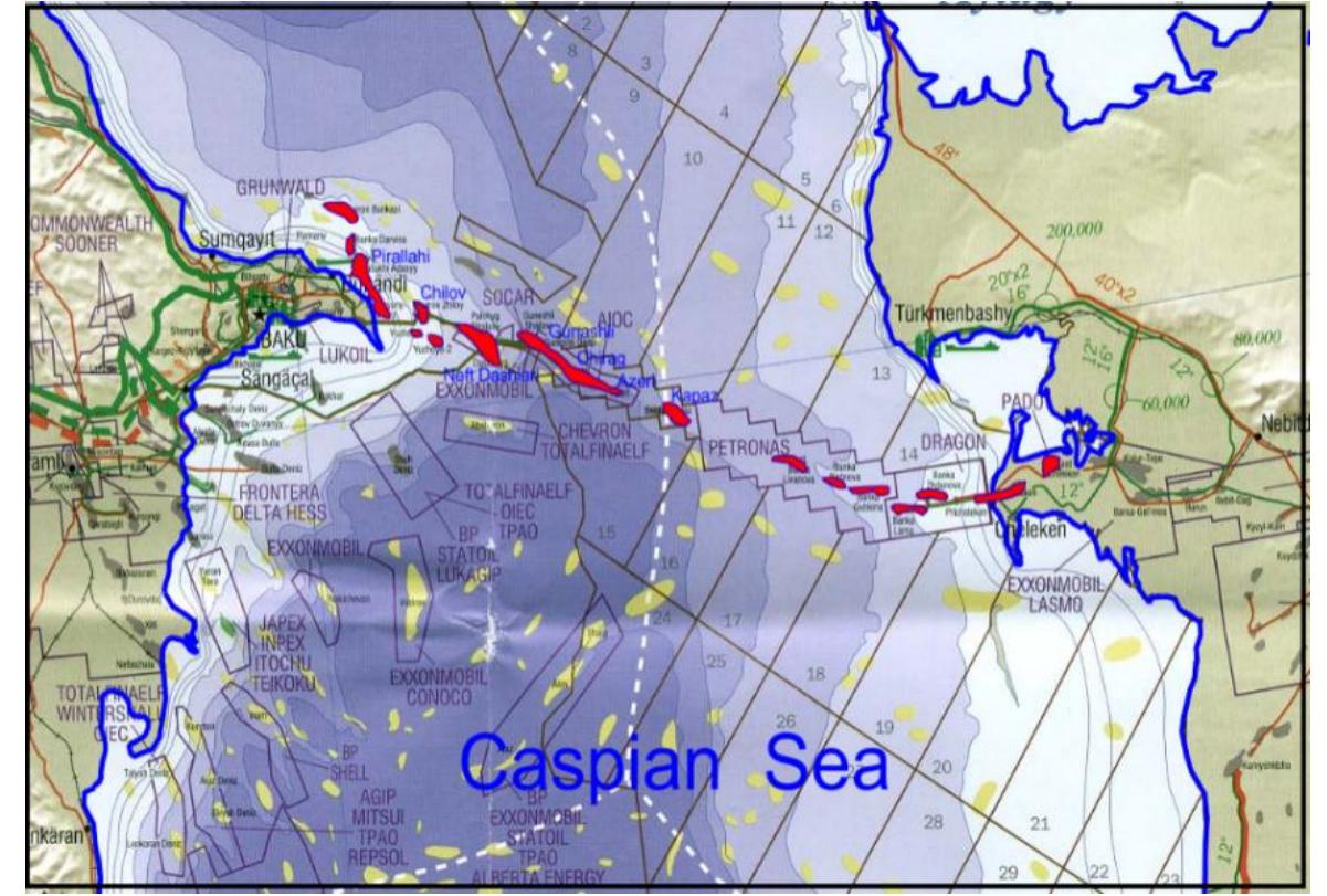 Map of oil and gas bearing structures of the absheron