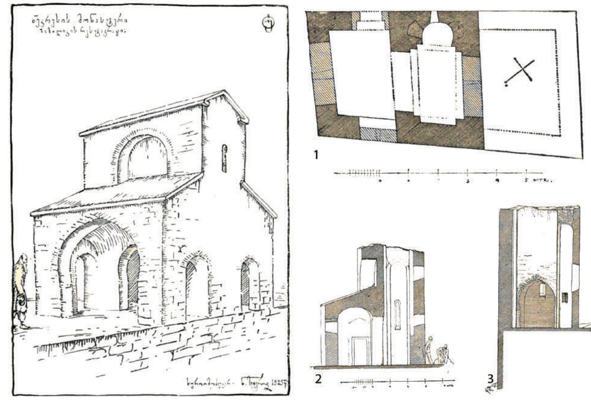Plan of the memorial chapel and cross-cut sections: the