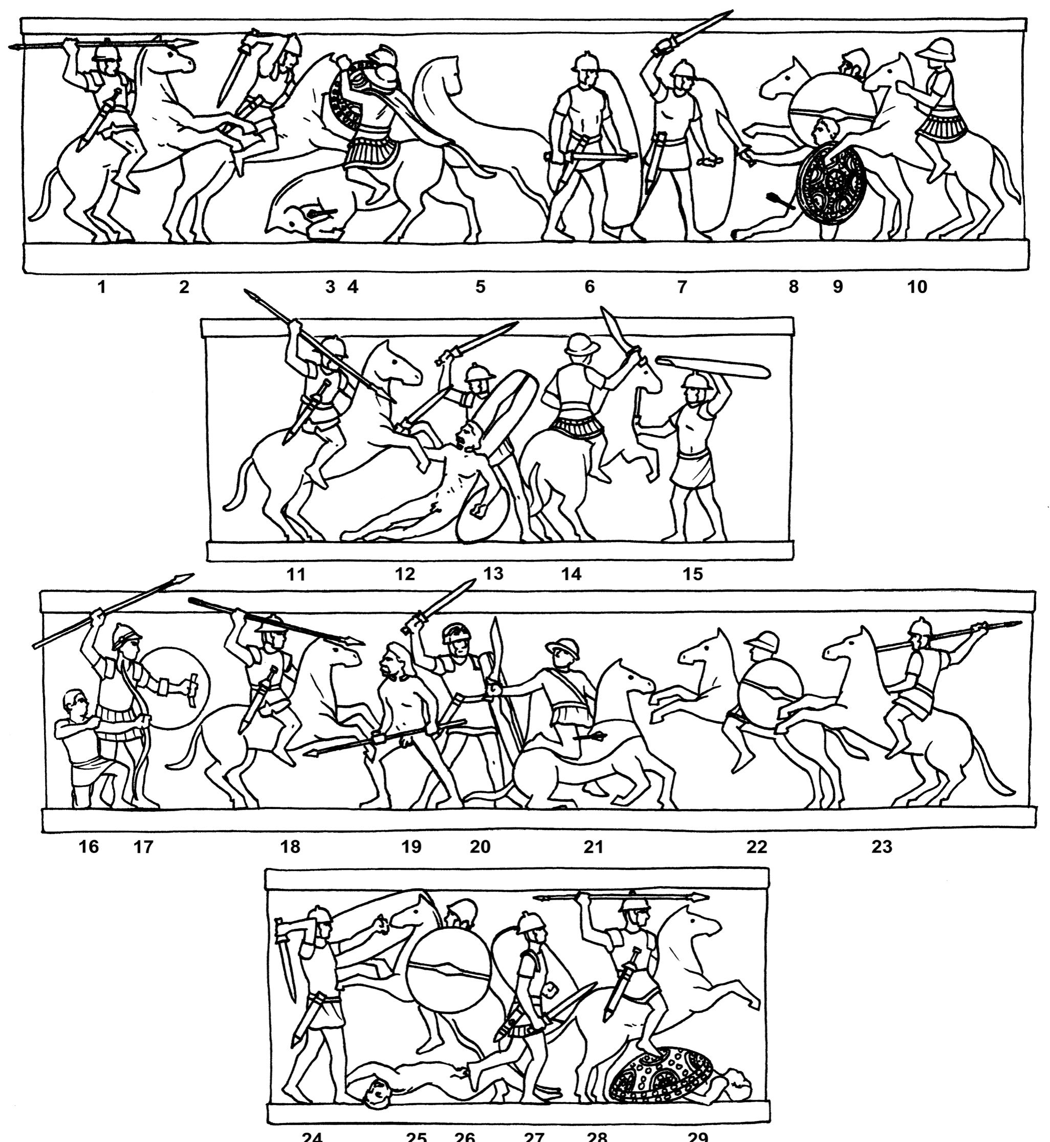 Reconstruction of the battle scene. drawing a. nguyen figure