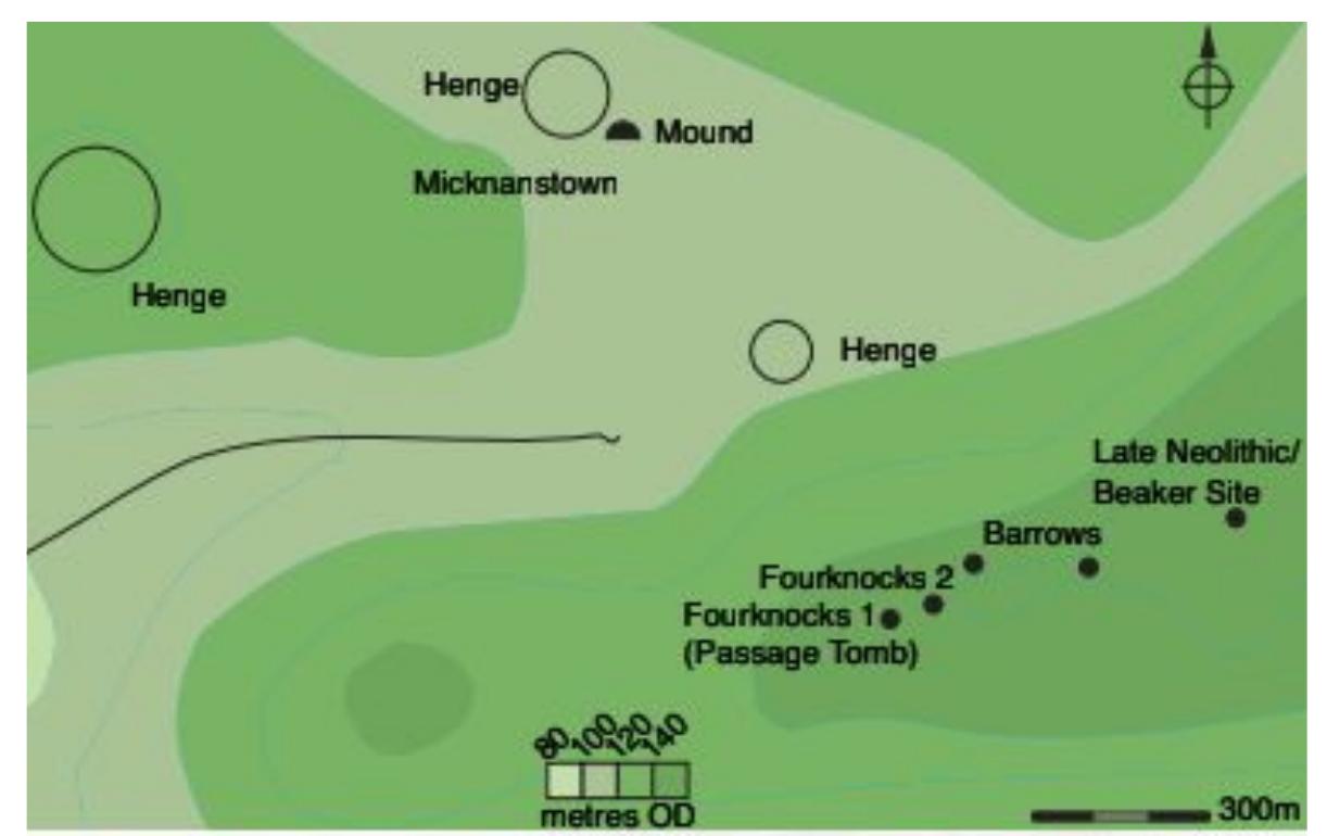 - map of fourknocks. fourknocks 2 is the monumentalized