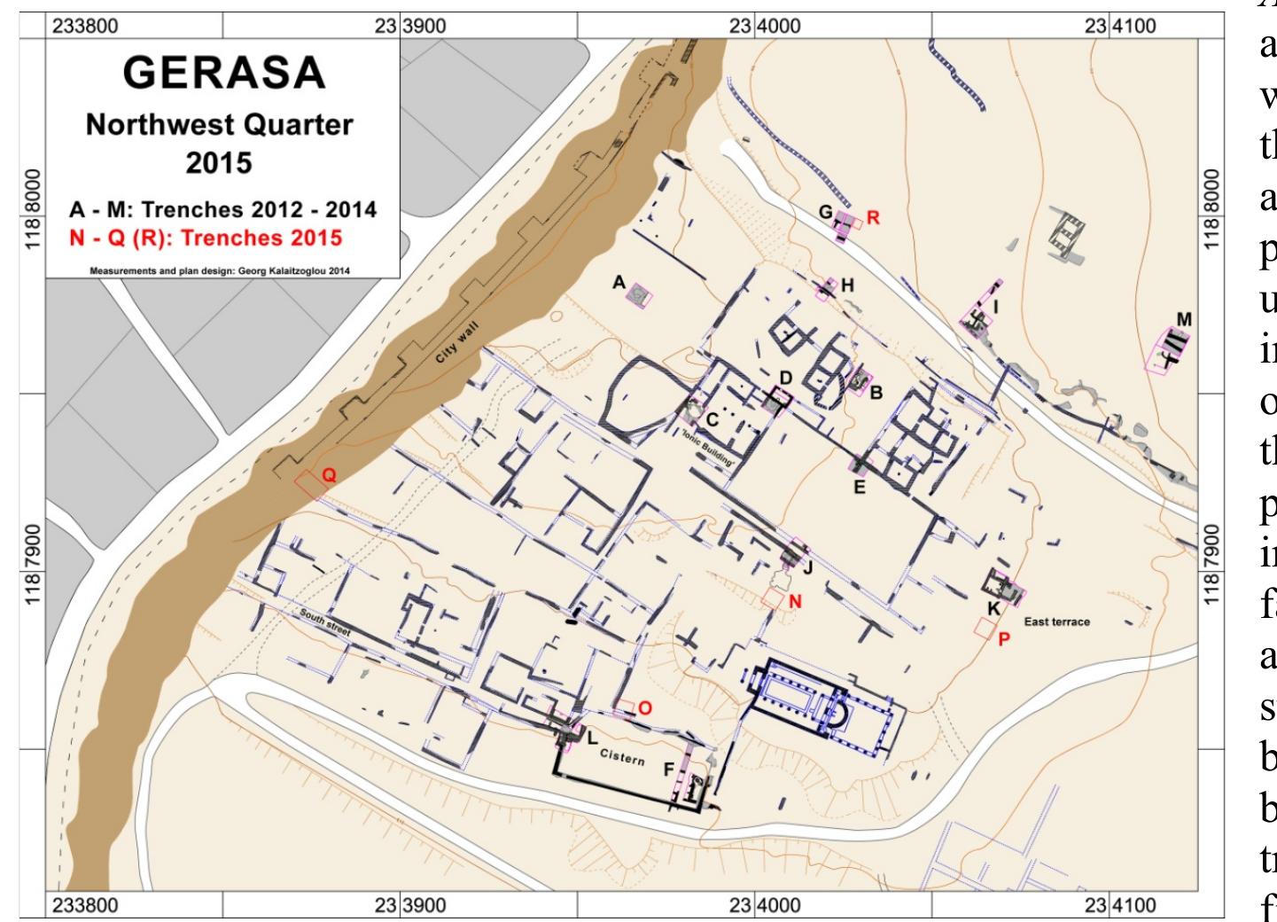 Map of the northwest quarter of jerash, showing the location
