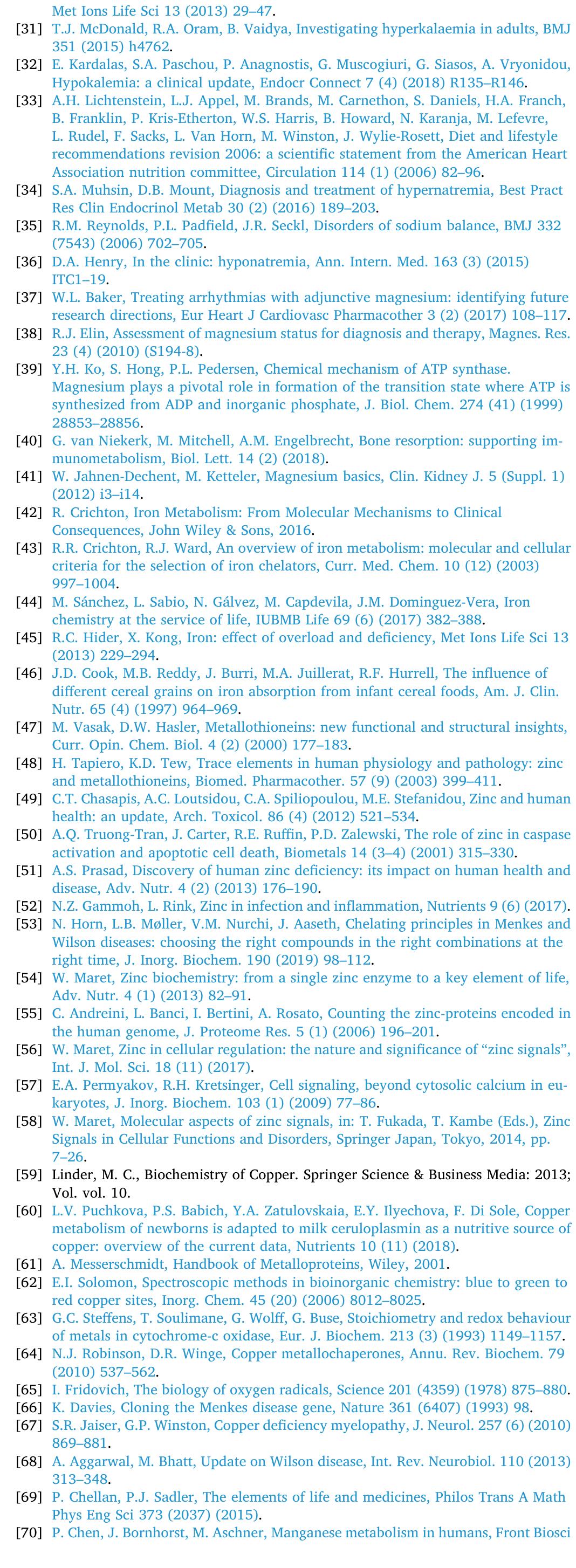 Table 6 - The essential metals for humans: a brief overview