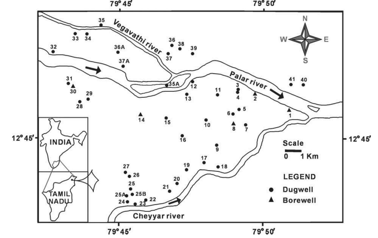 Map of palar and cheyyar river basins, southern india, with