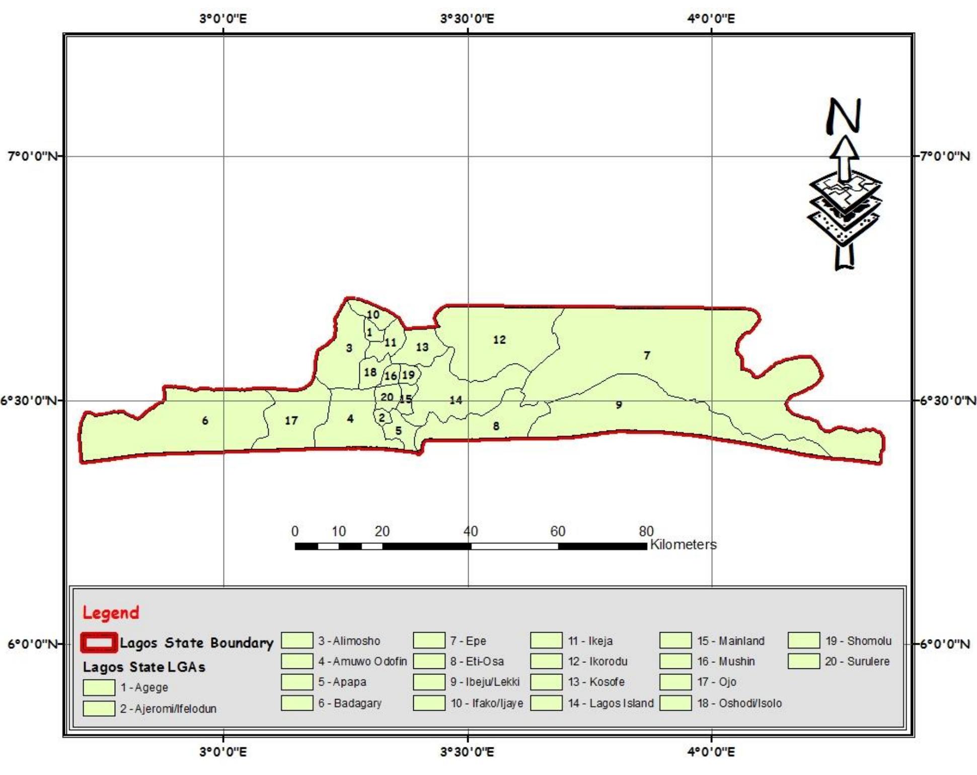 Map of lagos state showing the local government divisions