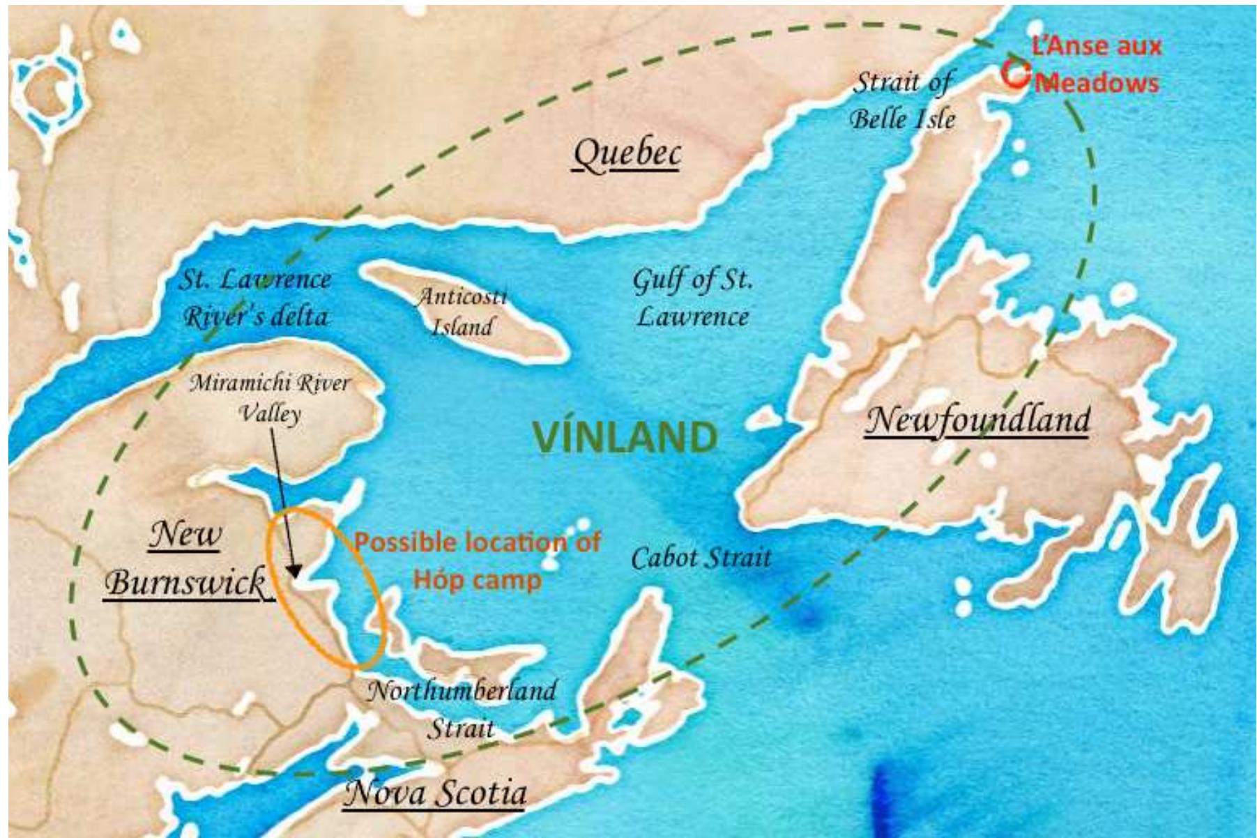 Map of the possible location of vinland region of vinland as