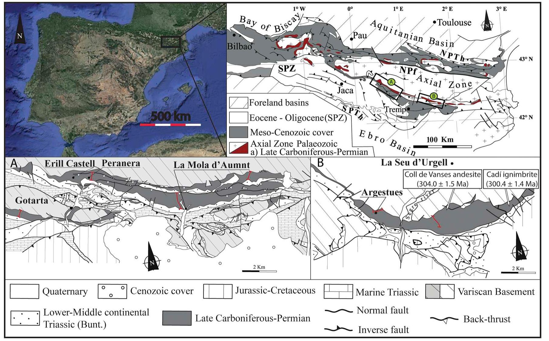 Geographical and geological situational map of iberia and