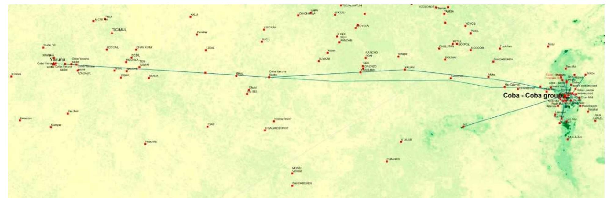 Map of the causeway system emanating out of coba showing the