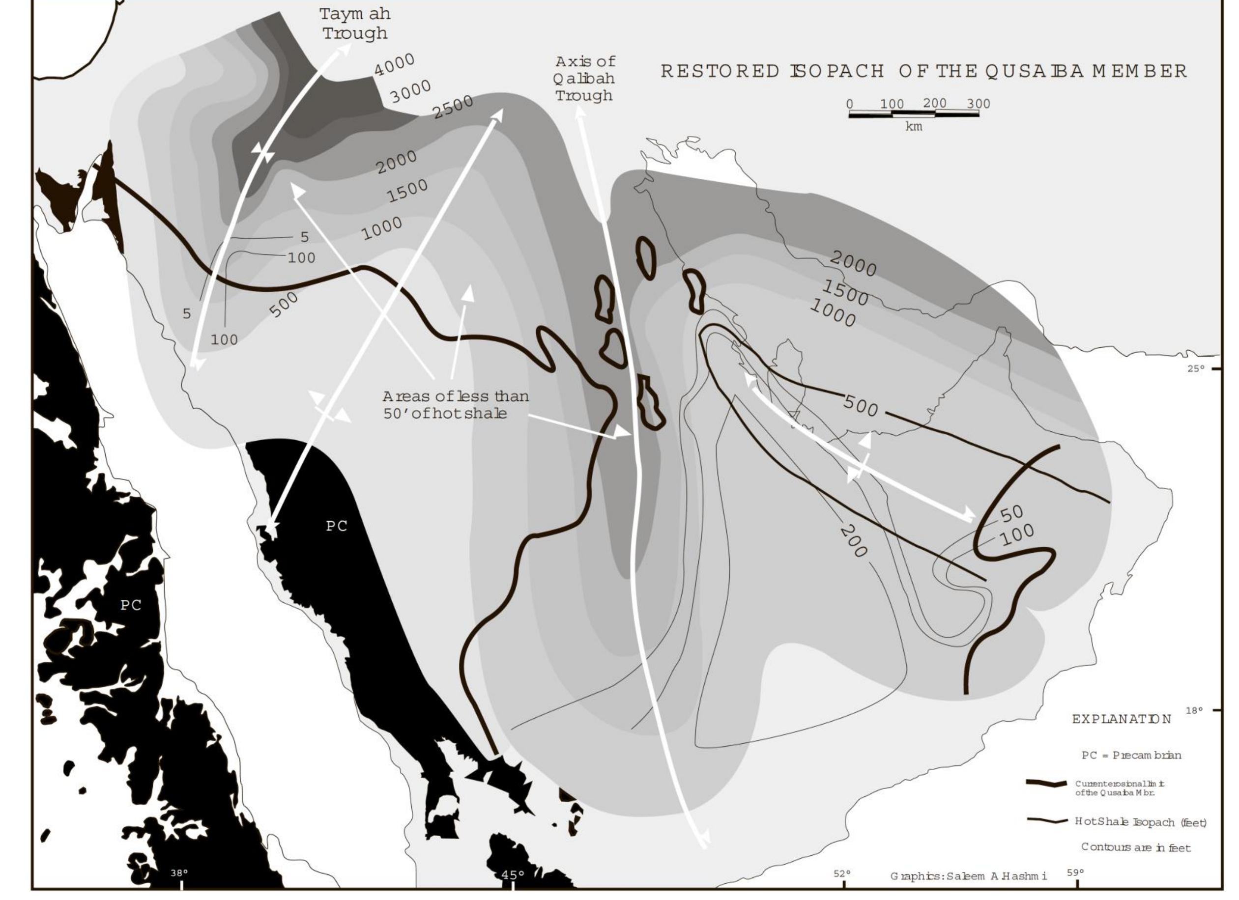 Restored isopach map of the silurian qusaiba member of the