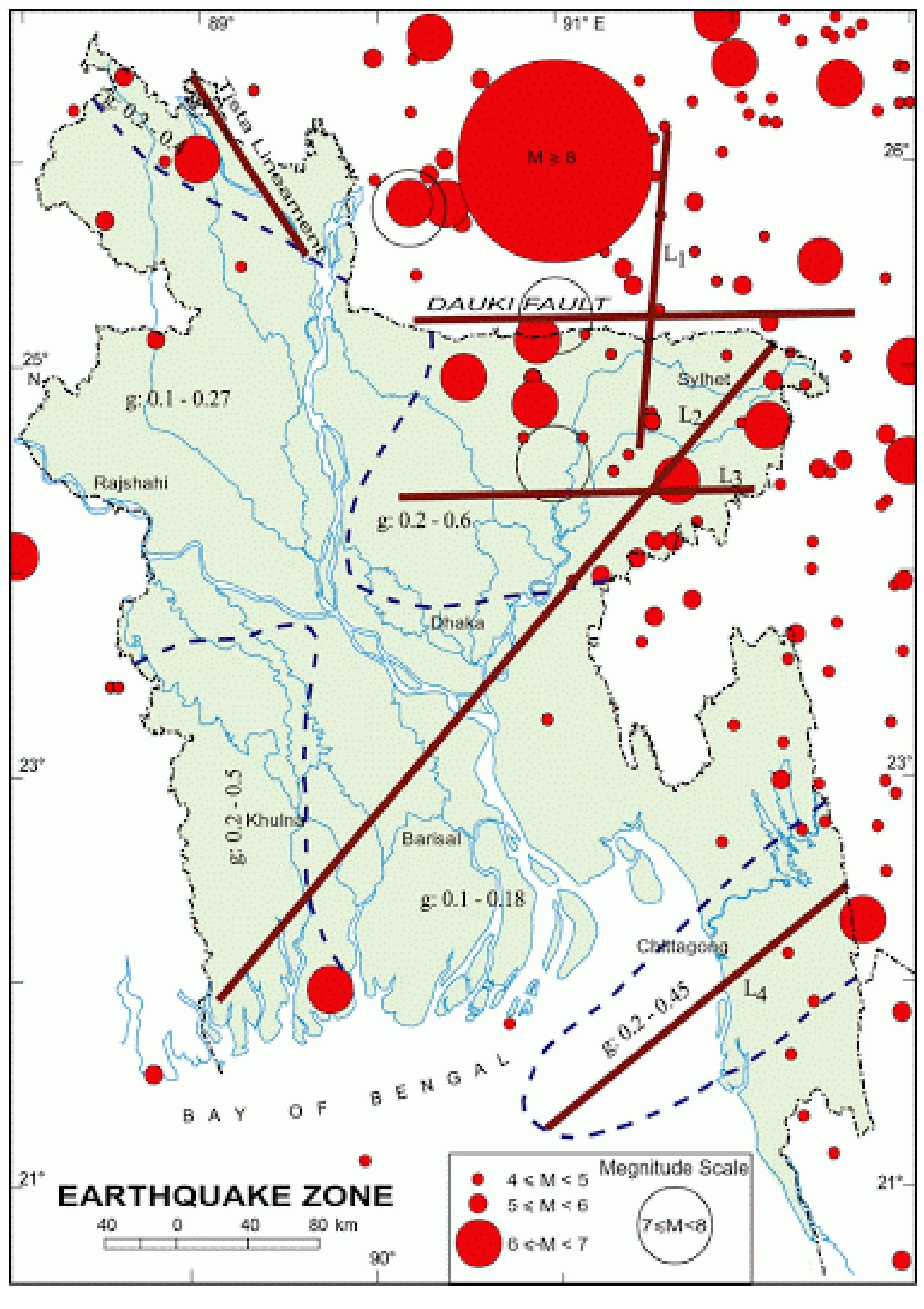 5: earthquake zone map with magnitude scale.
