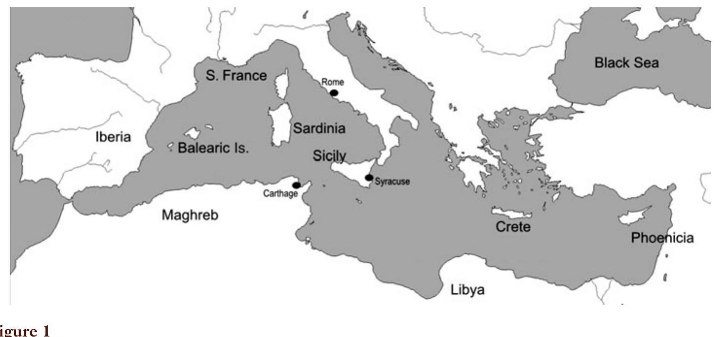 Map of the mediterranean showing places and regions involved