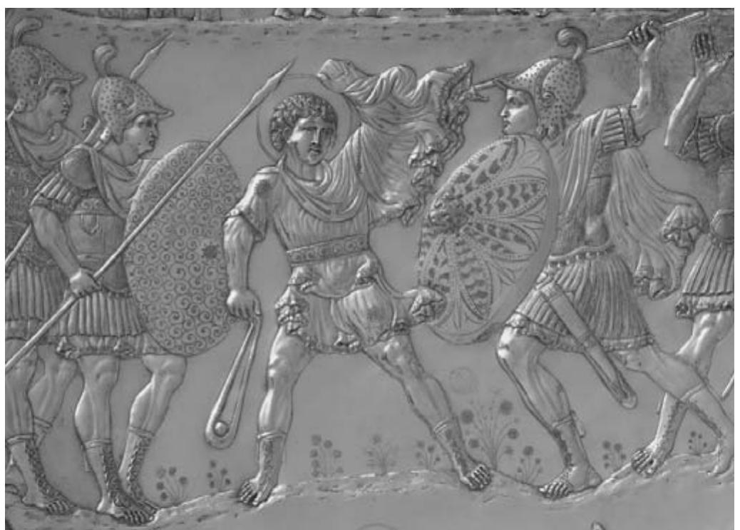 10. david and goliath silver plate, 629-630 ce (detail).