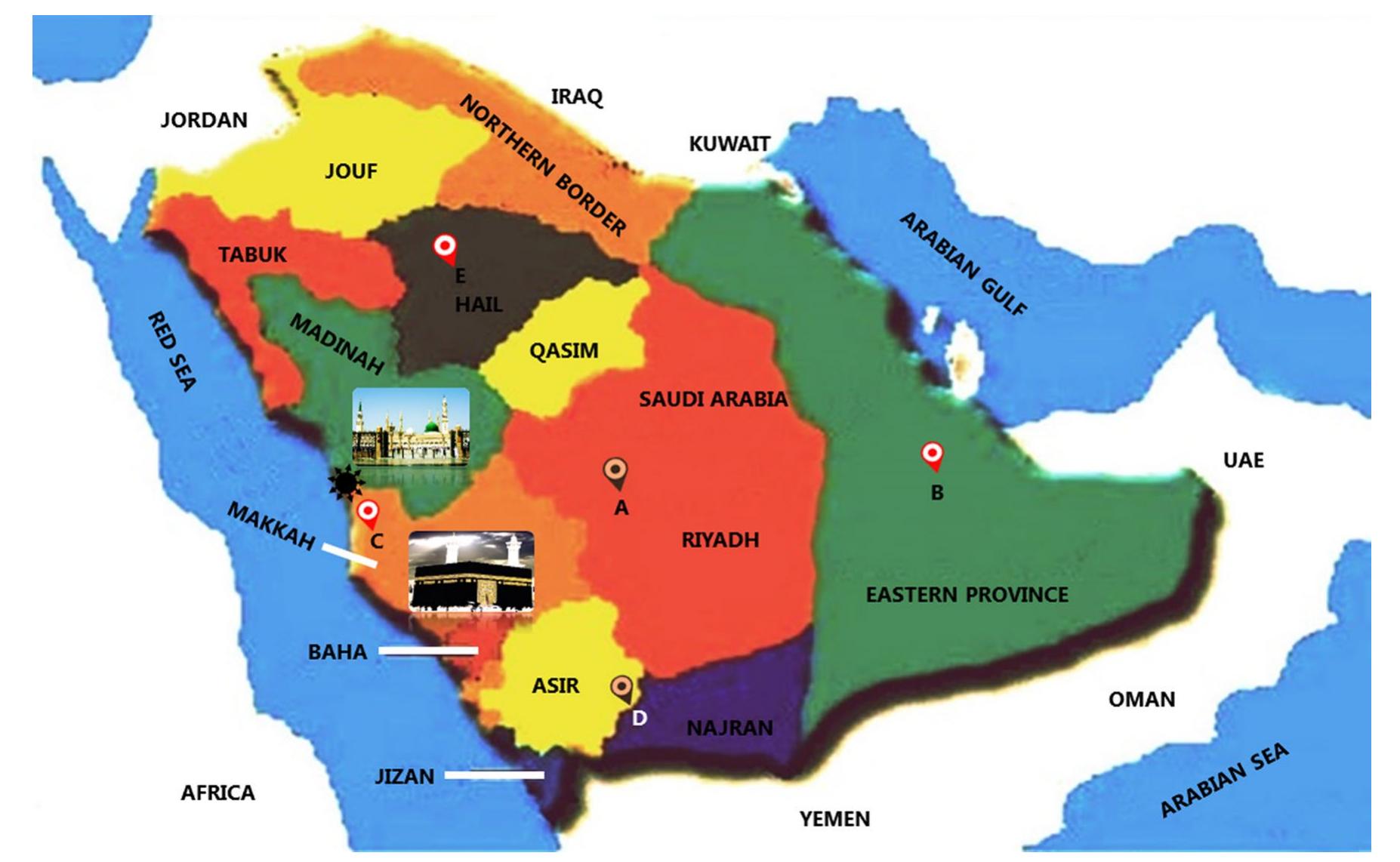 Map of saudi arabia showing different regions. a) the cen-