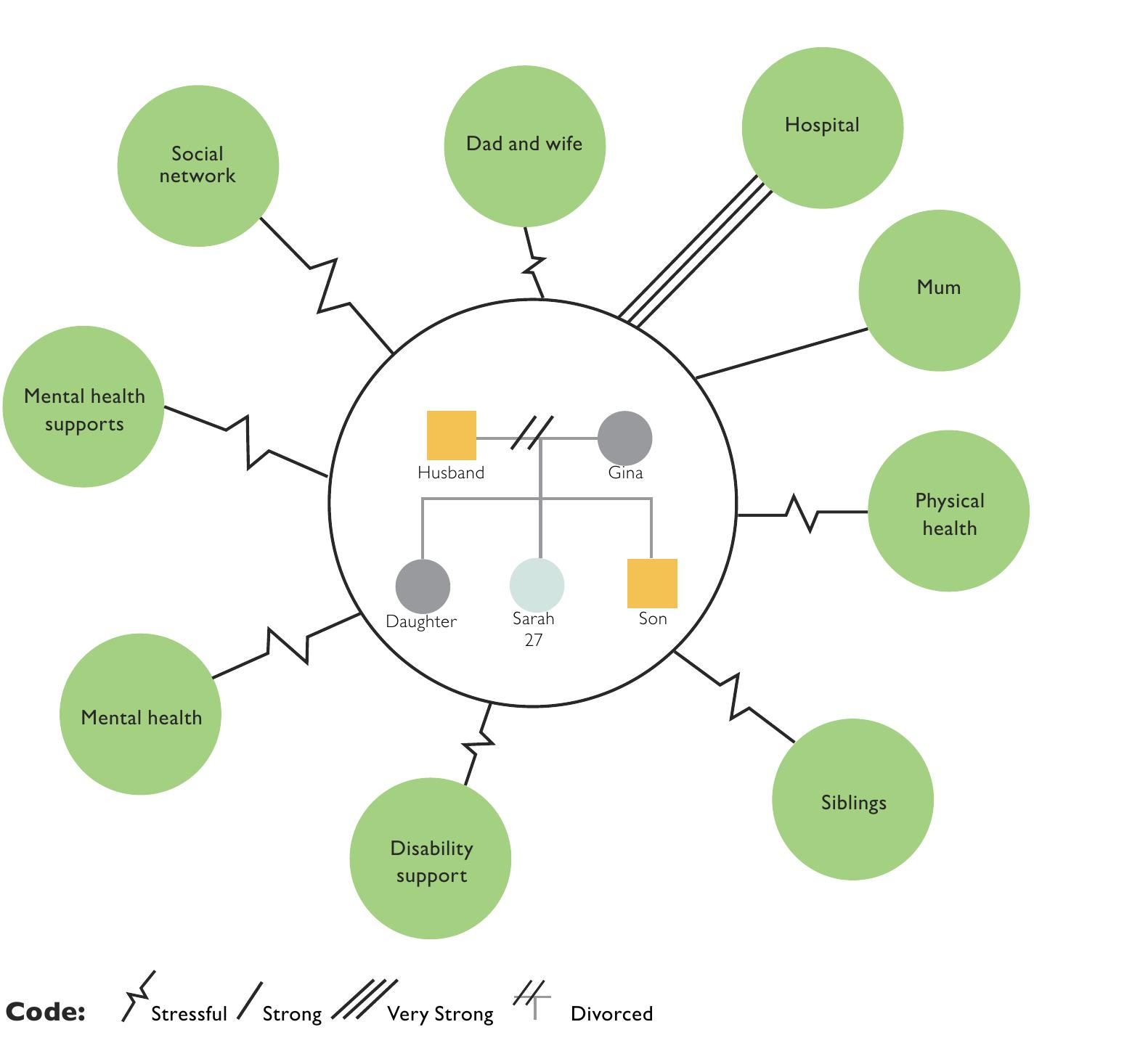 I: ecomap showing relationship between sarah and her