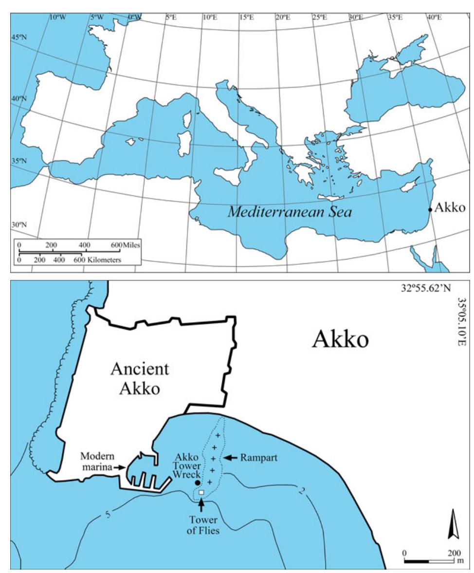 I. location map of akko and the akko tower wreck-site (n.