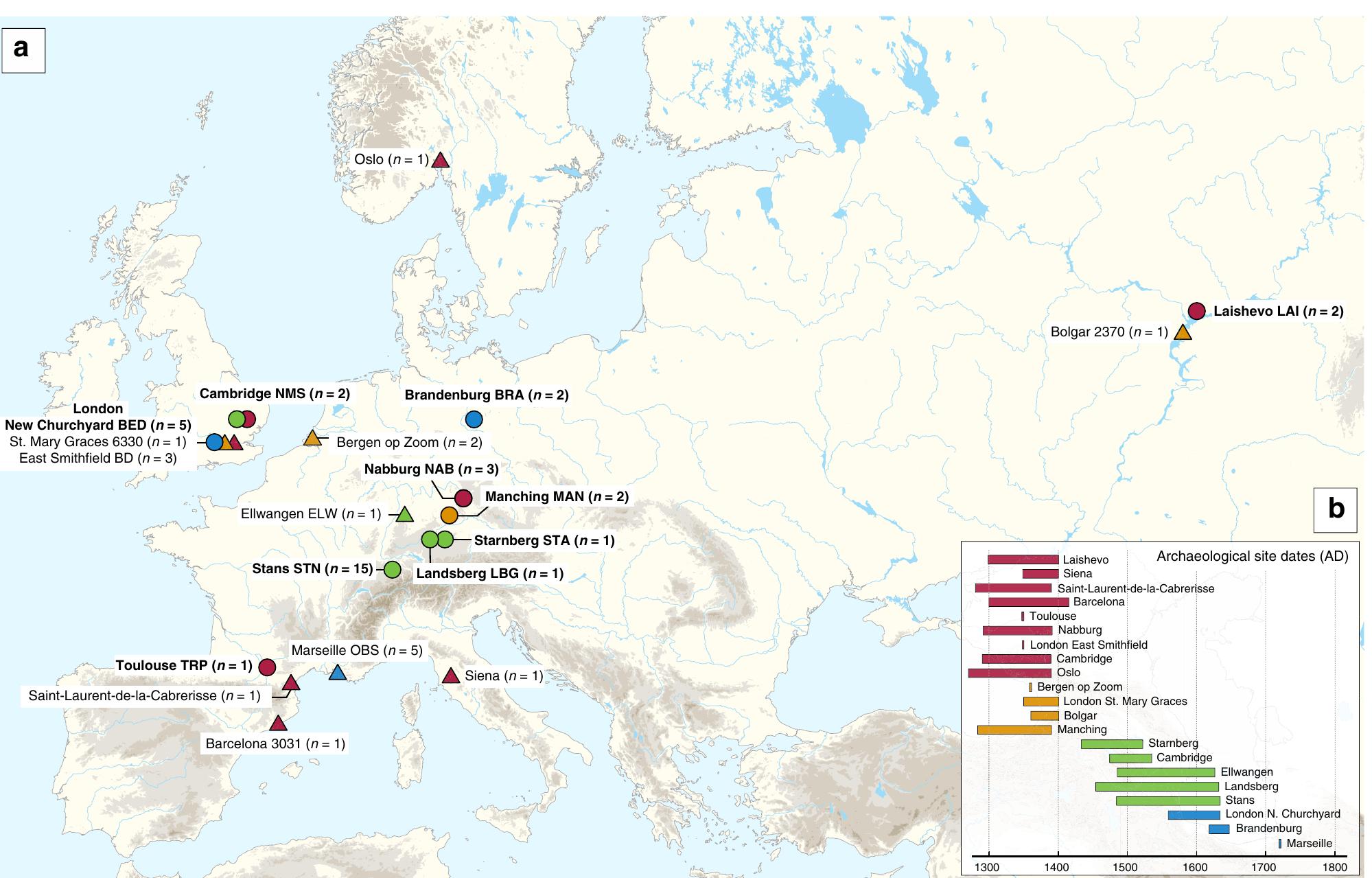 Archaeological site locations and chronologies. a map