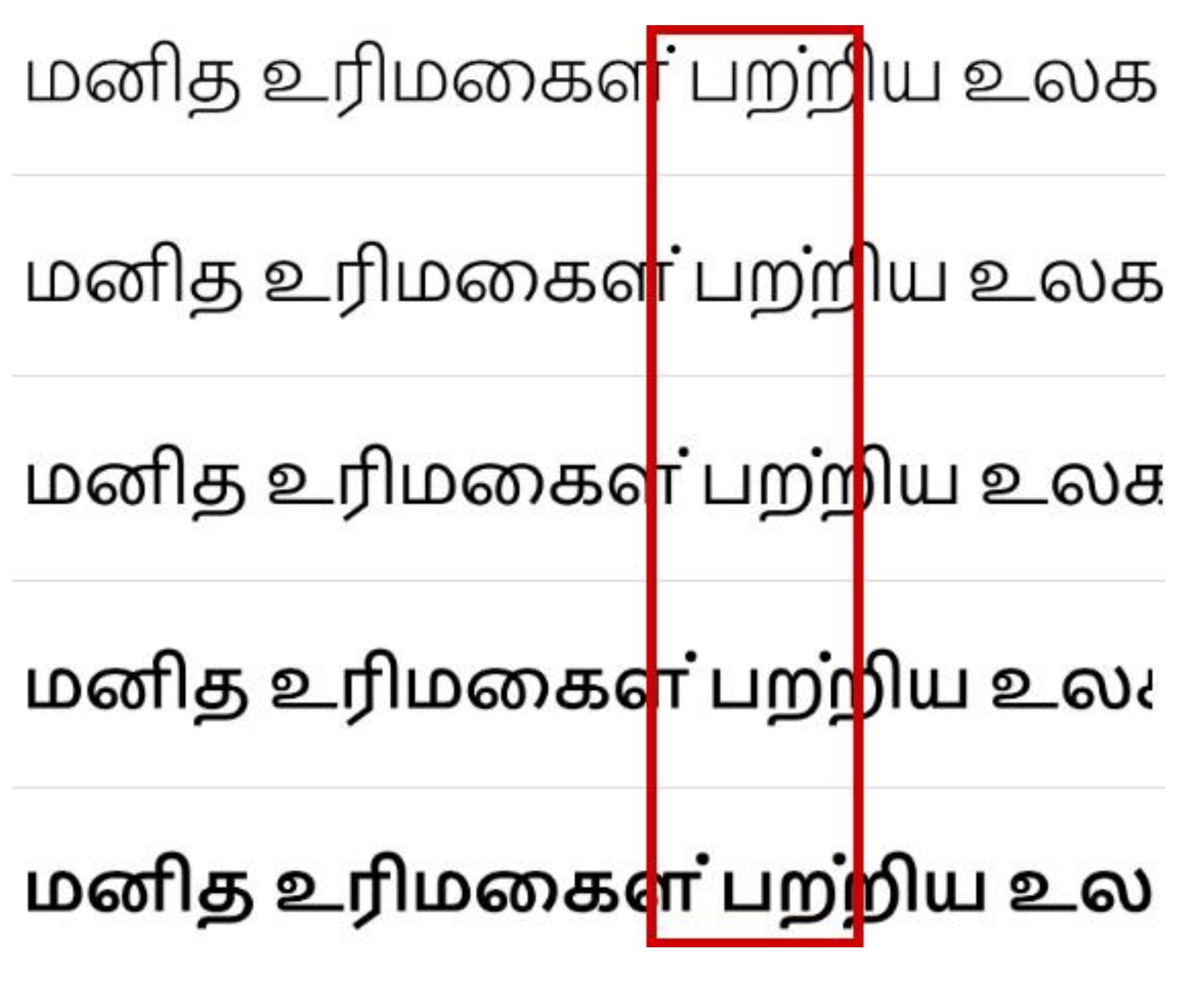 Various styles of neue frutiger tamil font family, detailing