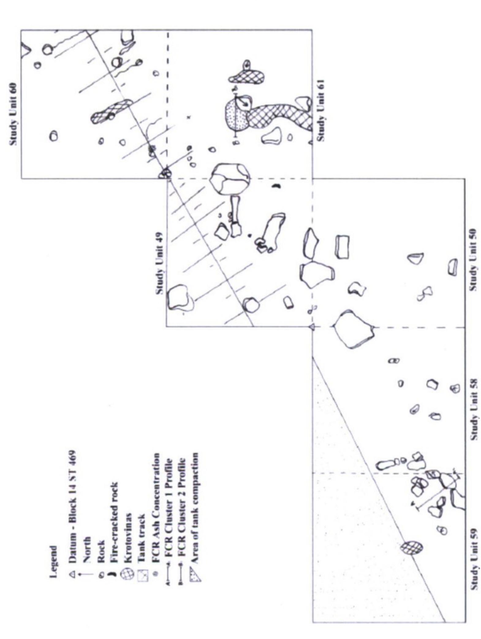 22: planview drawing of feature 4, block 14, test units 49,