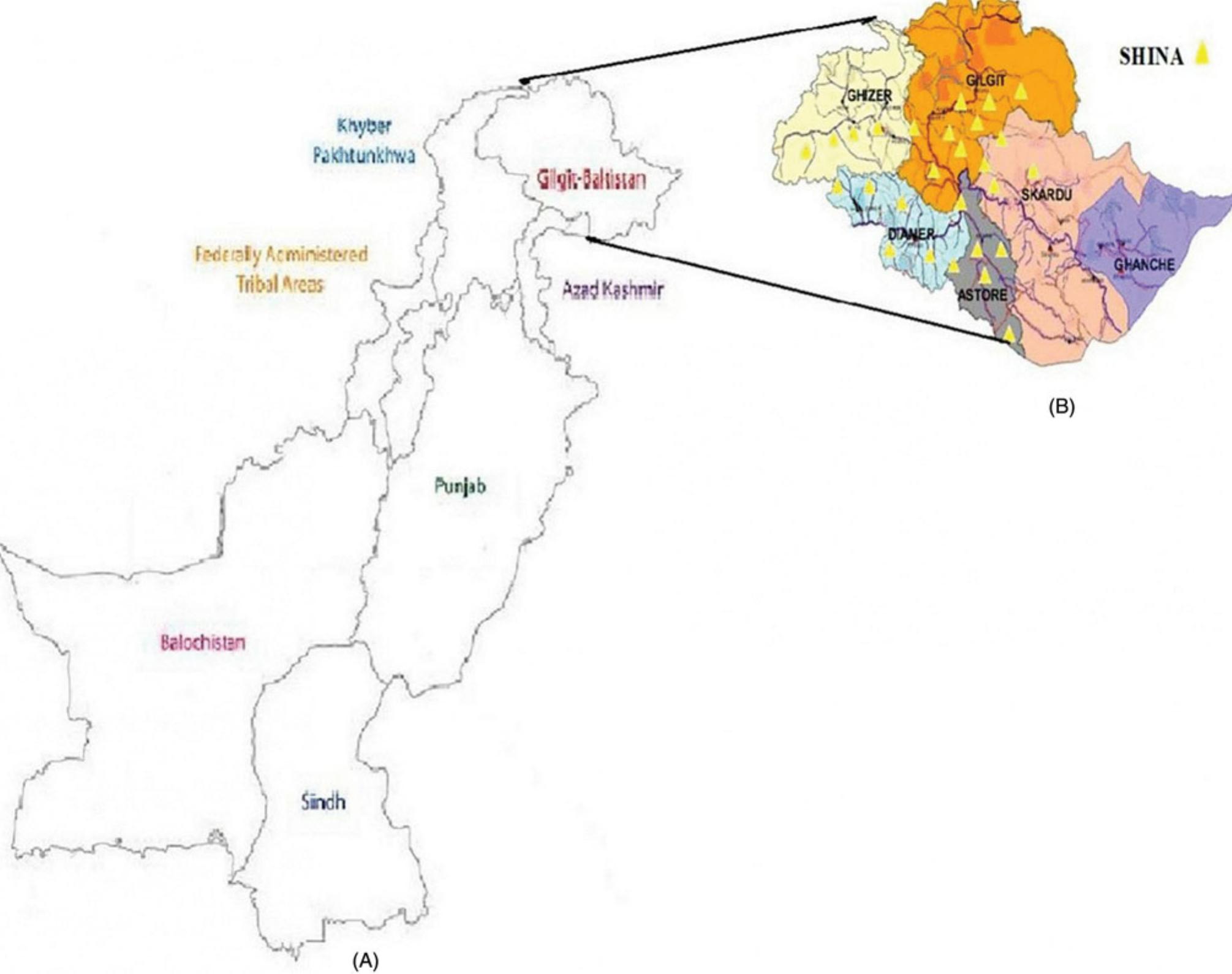 (a) map of pakistan presenting gilgit-baltistan. (b) detail