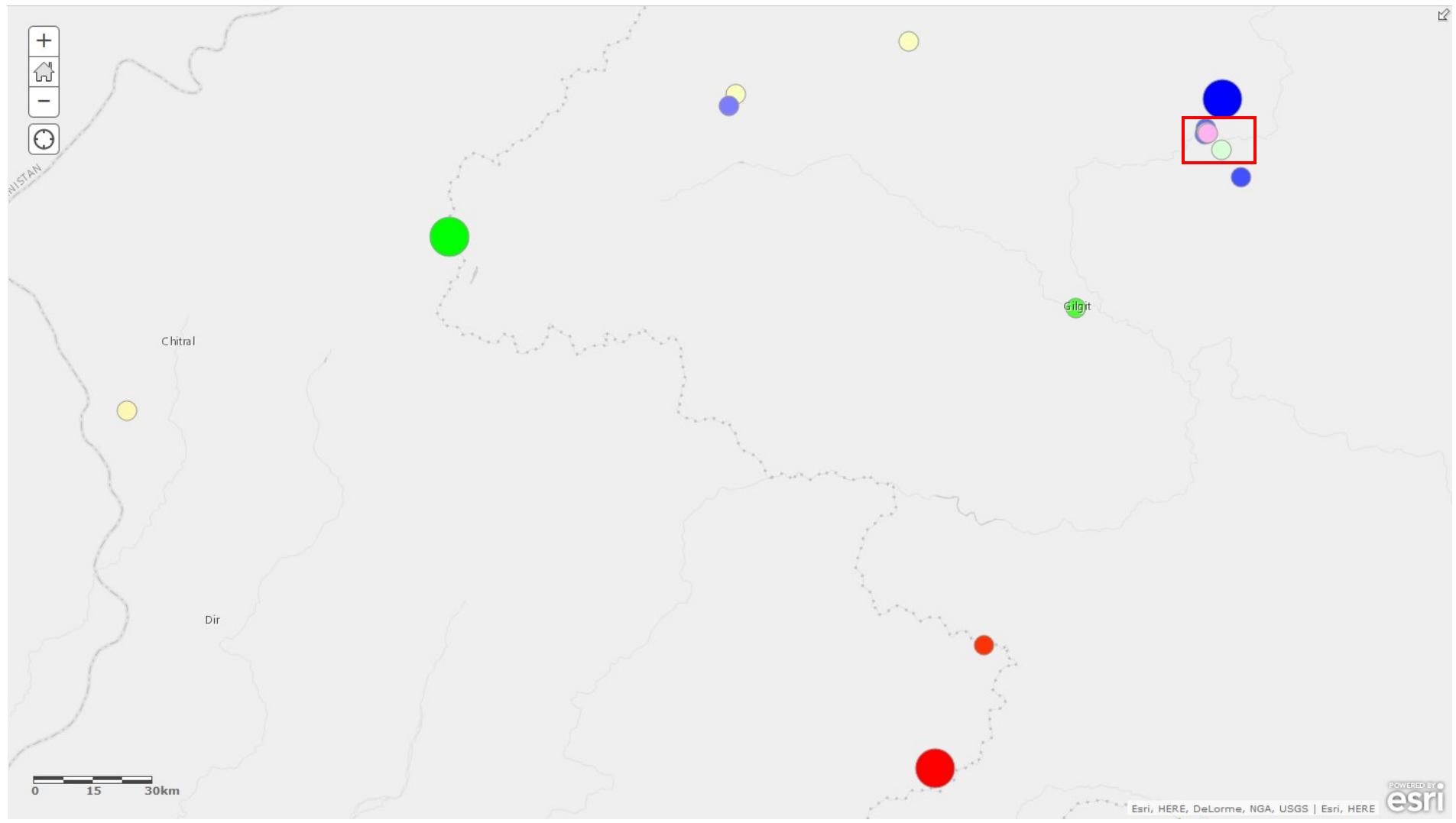 The luminousity inflated map shows the points: khowar and