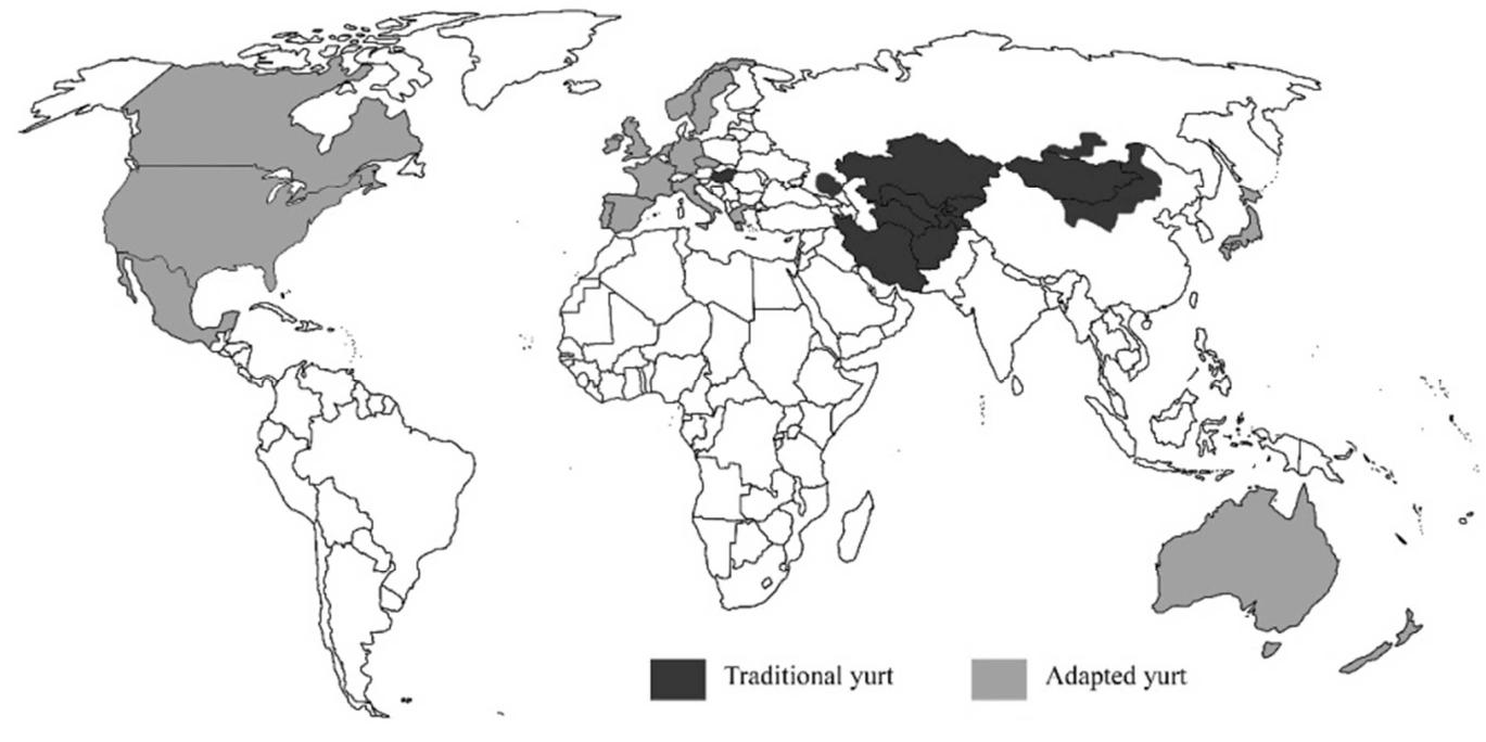 The location map of traditional and adapted yurt in use