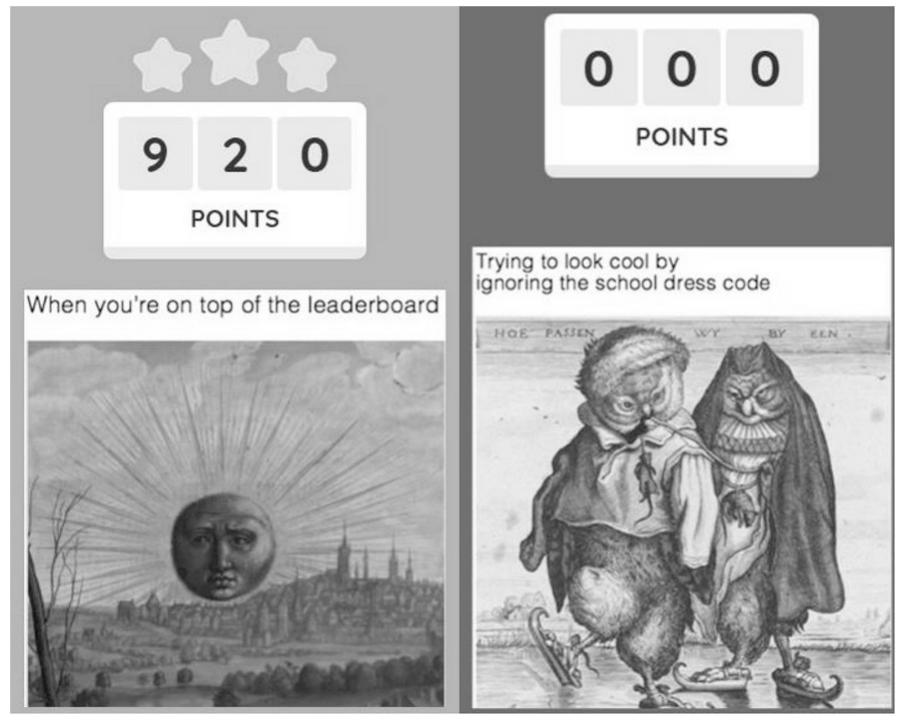 Two memes appear for a correct and wrong answer on the