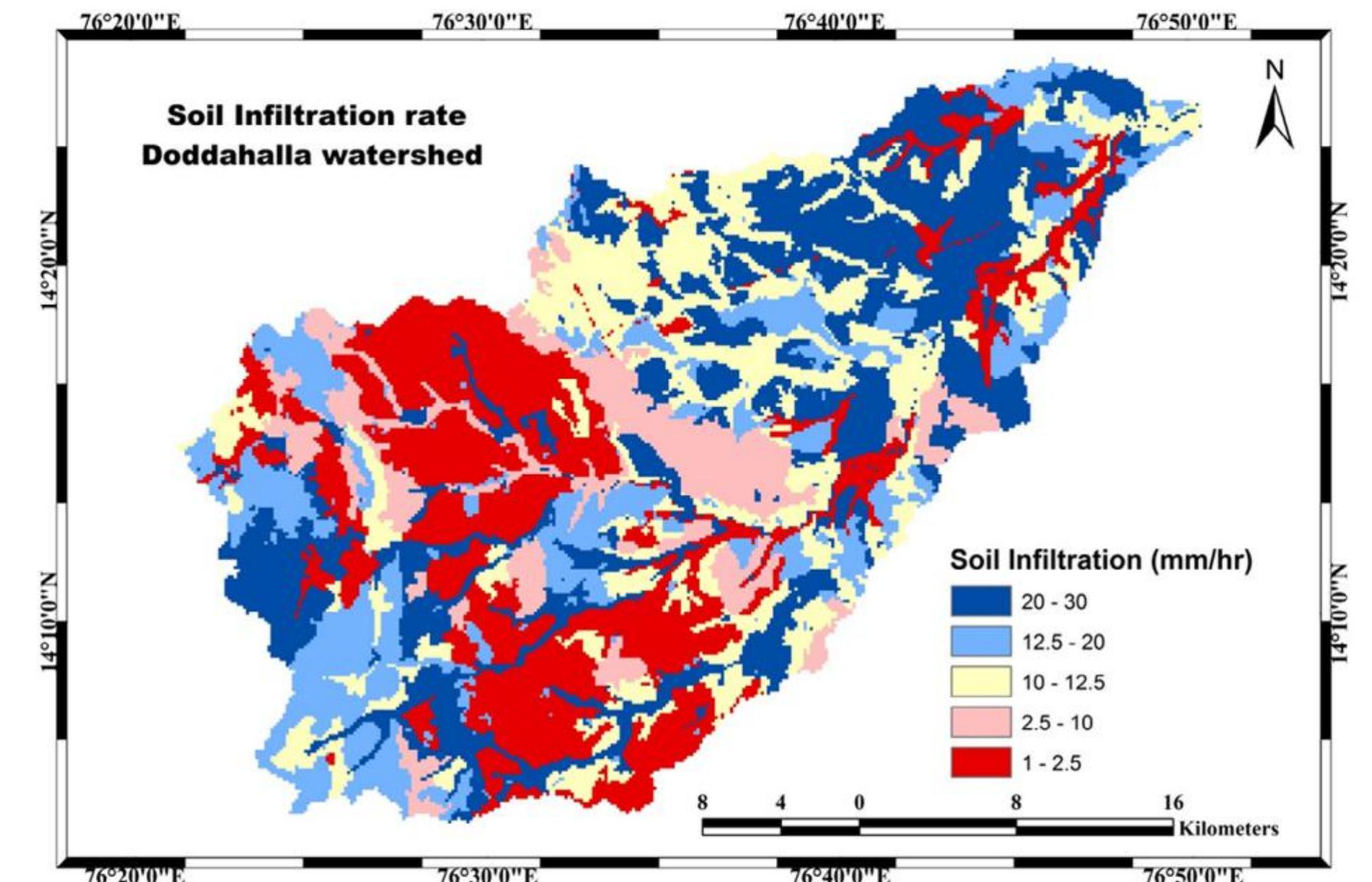 Soil infiltration pattern map of doddahalla watershed.