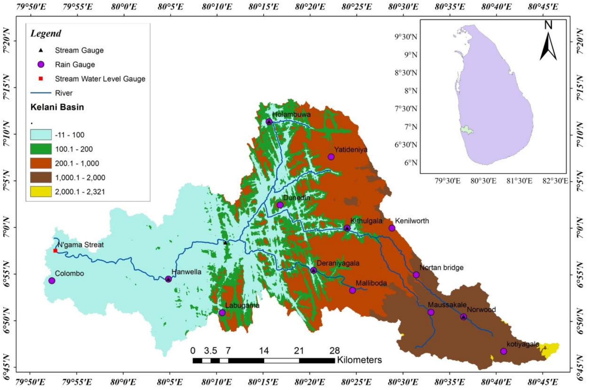 - kelani basin rainfall & stream gauging station locations.