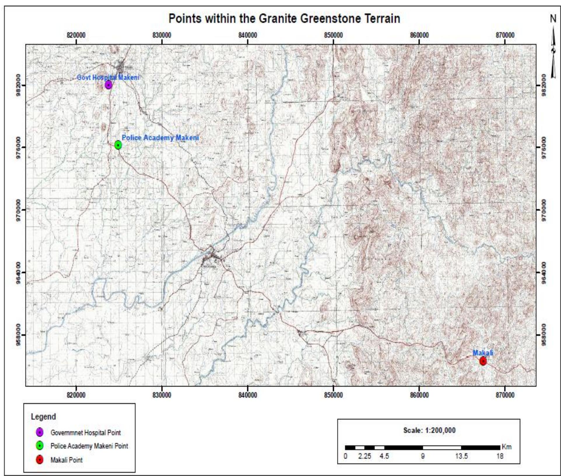 4: topographic map of the granite greenstone terrain