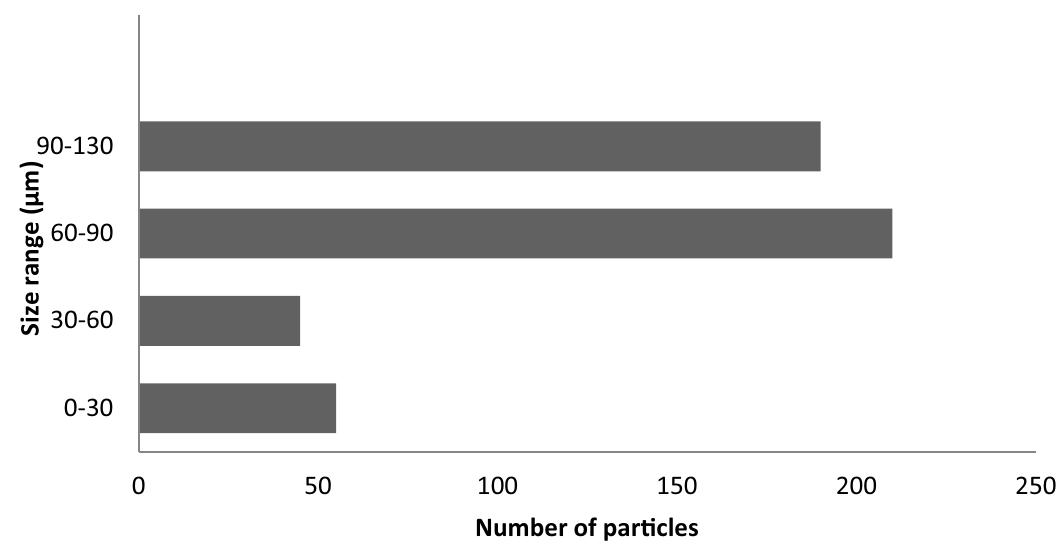 Particle size distribution of tamarind seed starch powder.