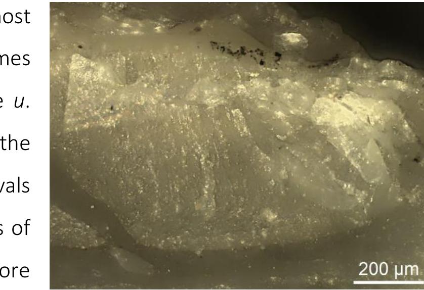 Evidence of flaking along with internal figure 90 flaking