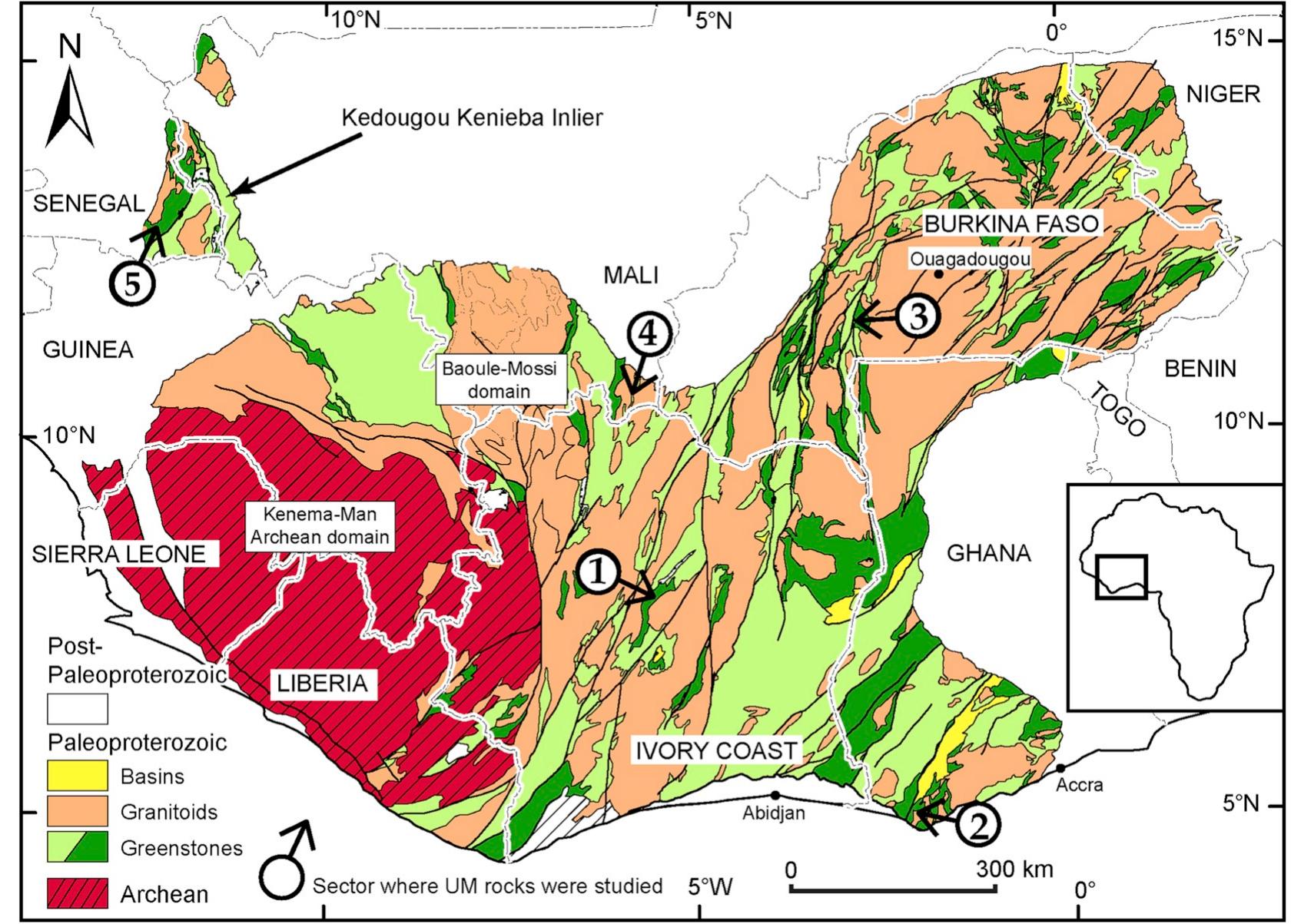 Geological map of the west african craton (milesi et al.,