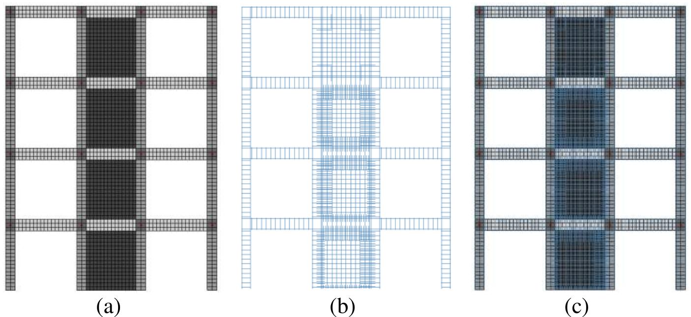 (a) rc frame monolithic with infills with plane stress