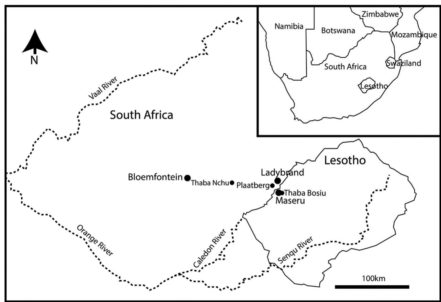 Map of the southern african interior showing the location of