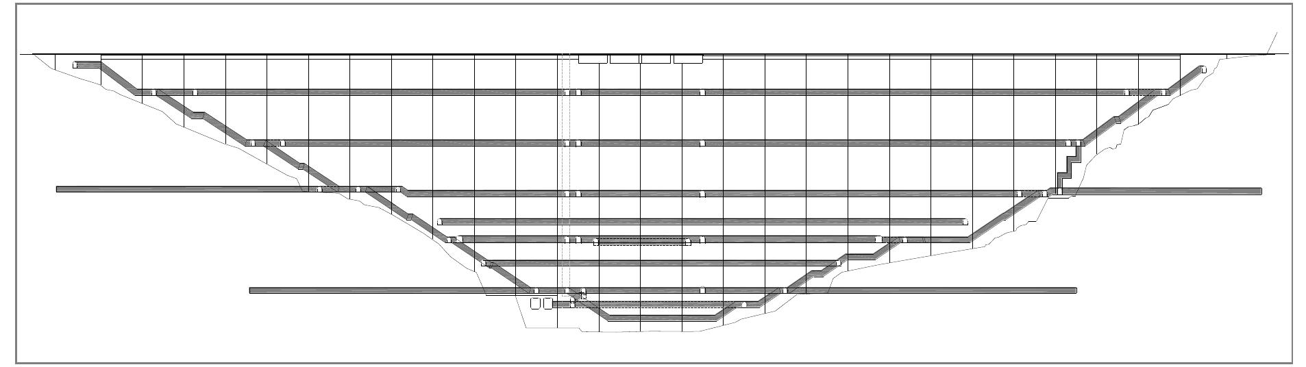 Front elevation of a layout for galleries in a large gravity