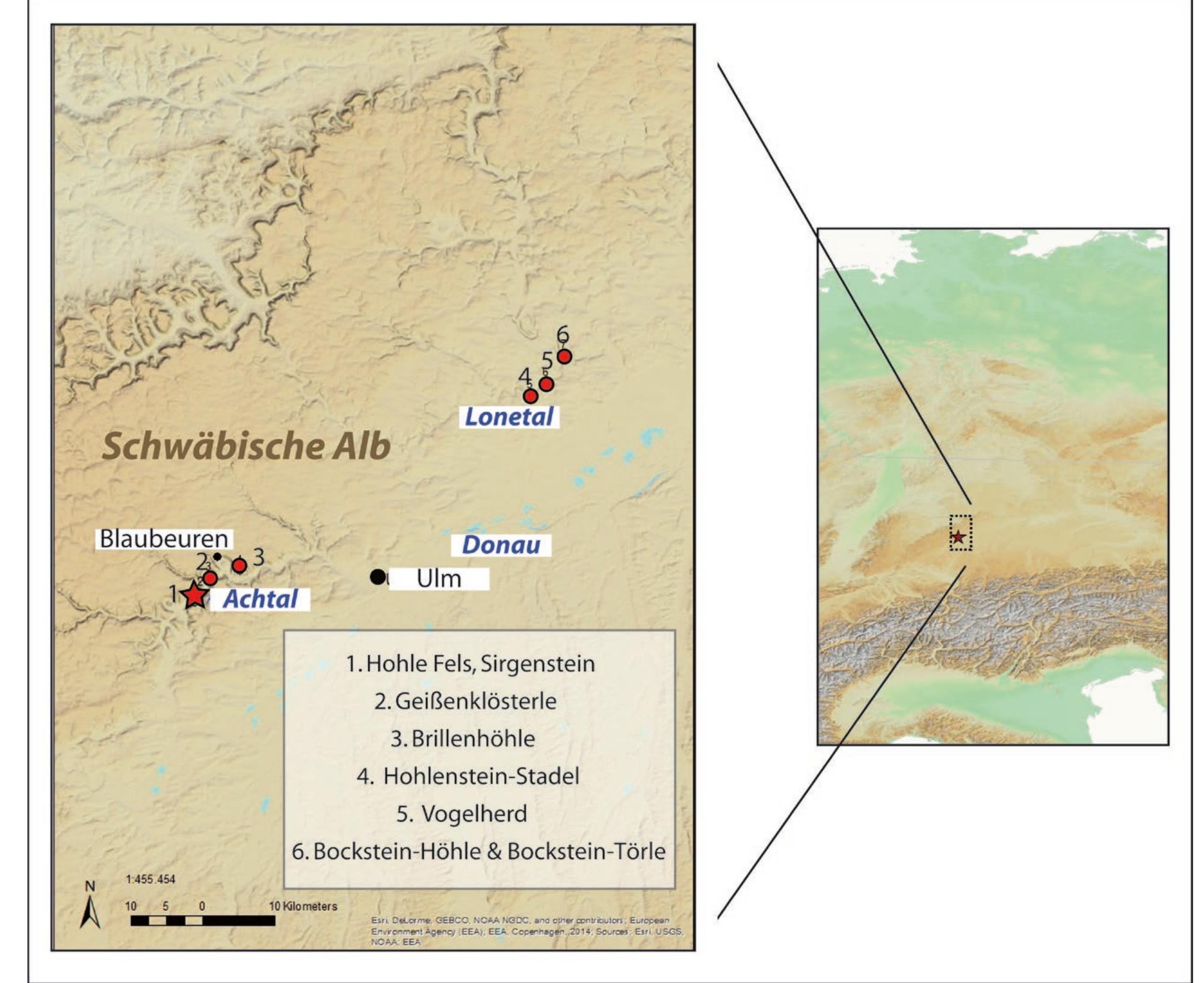 Map with cave sites of the ach and the lone valley in the