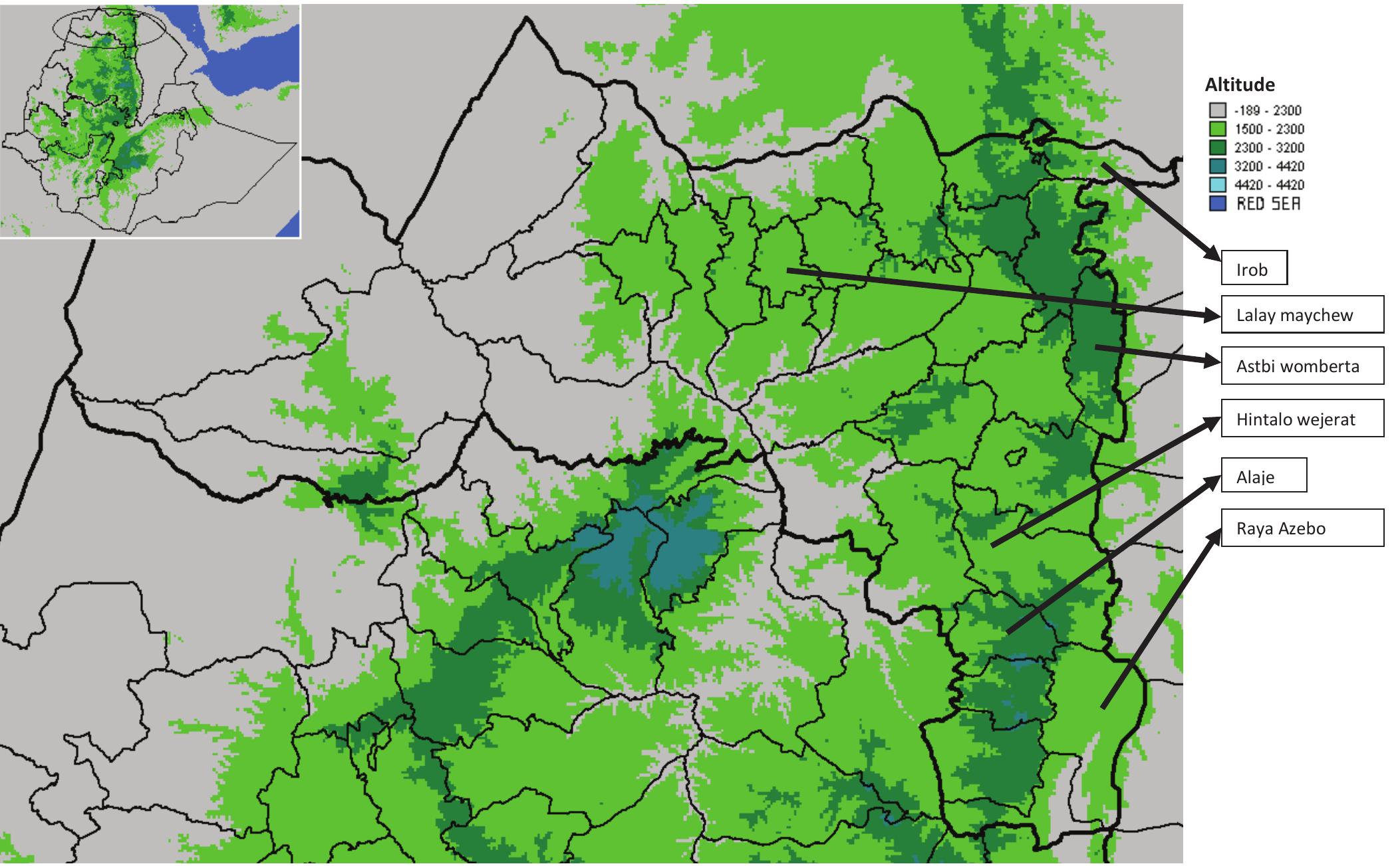 Map of selected woredas in tigray, ethiopia, east africa,