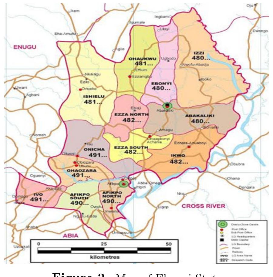 Map of nigeria showing ebonyi state it is located at the