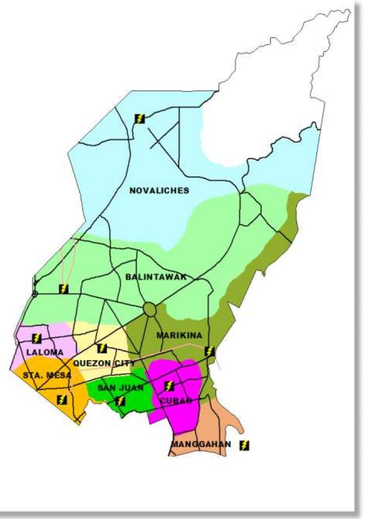 The electrical line map of quezon city where the meralco