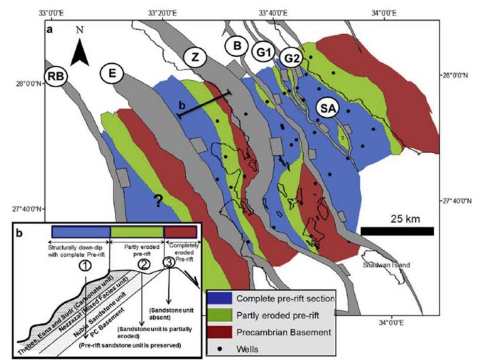 (a) miocene subcrop map of the study area. (b) schematic