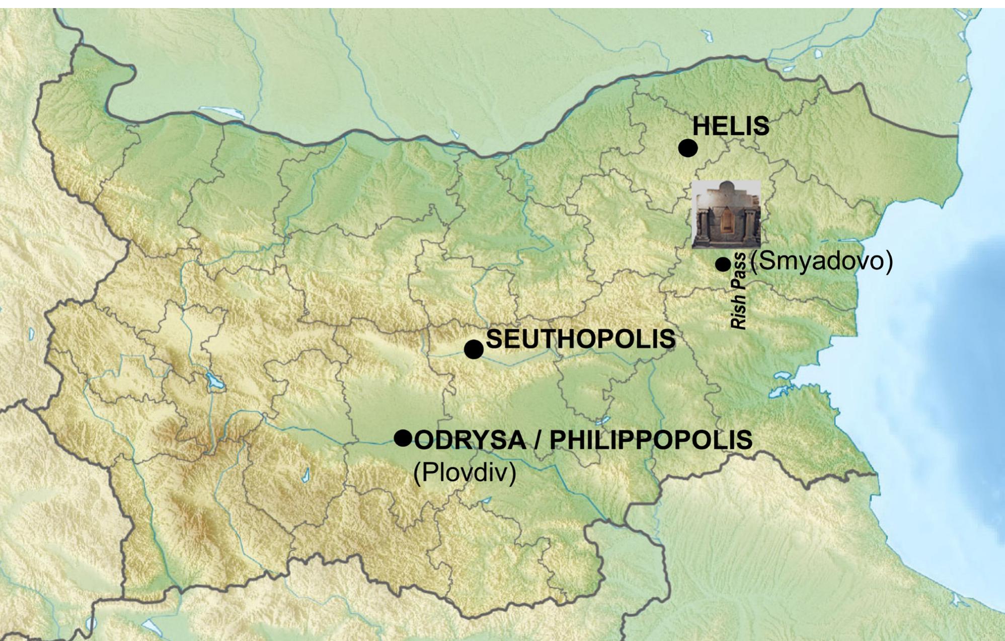 Map with the location of the tomb near the modern town of