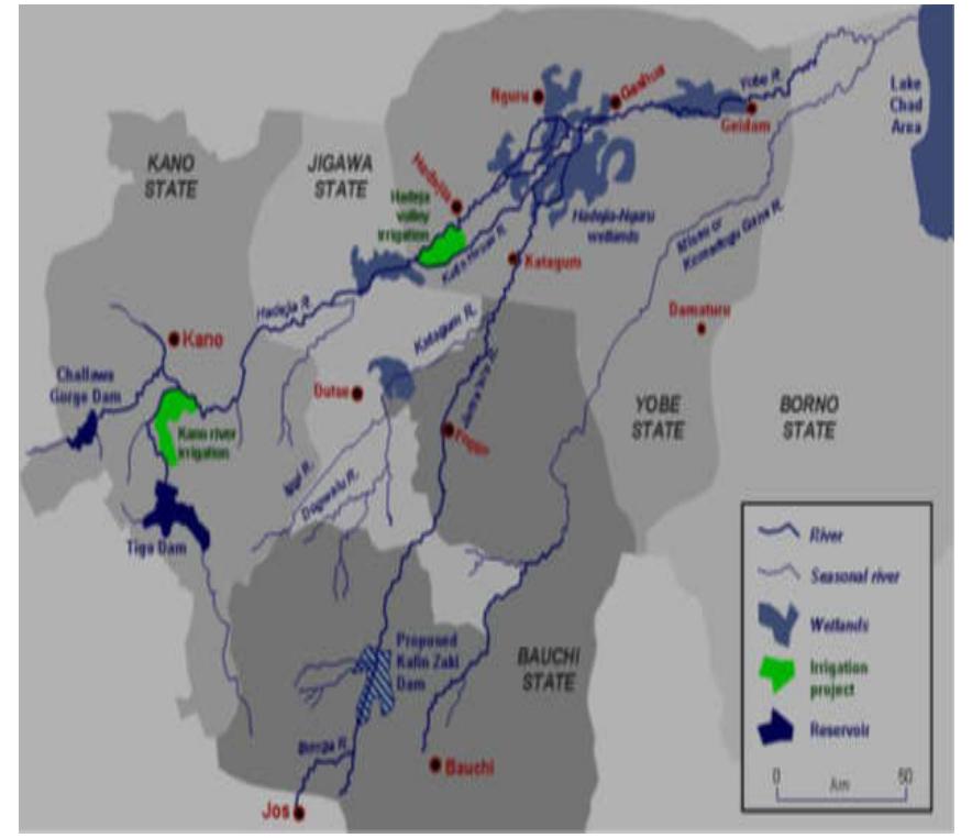 Plate 1: map showing the hadejia-nguru wetland approximately