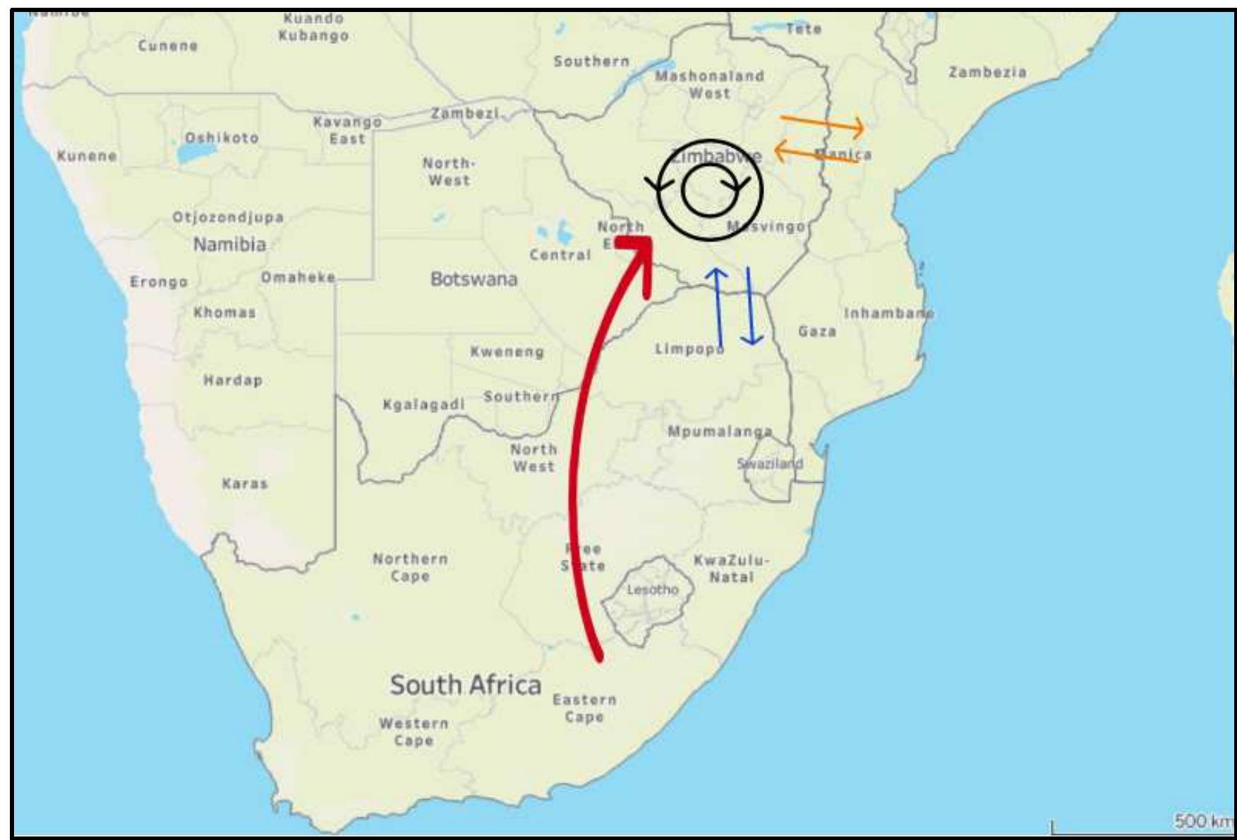Map of southern africa depicting and endemic cycle within