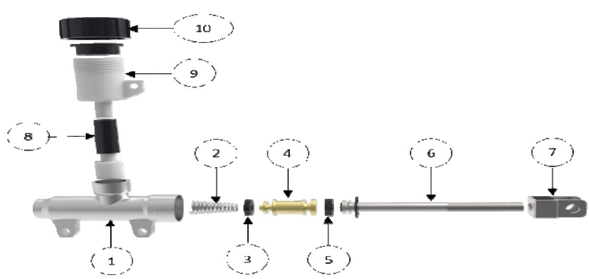 Exploded view of a master cylinder (cad model). wheels and