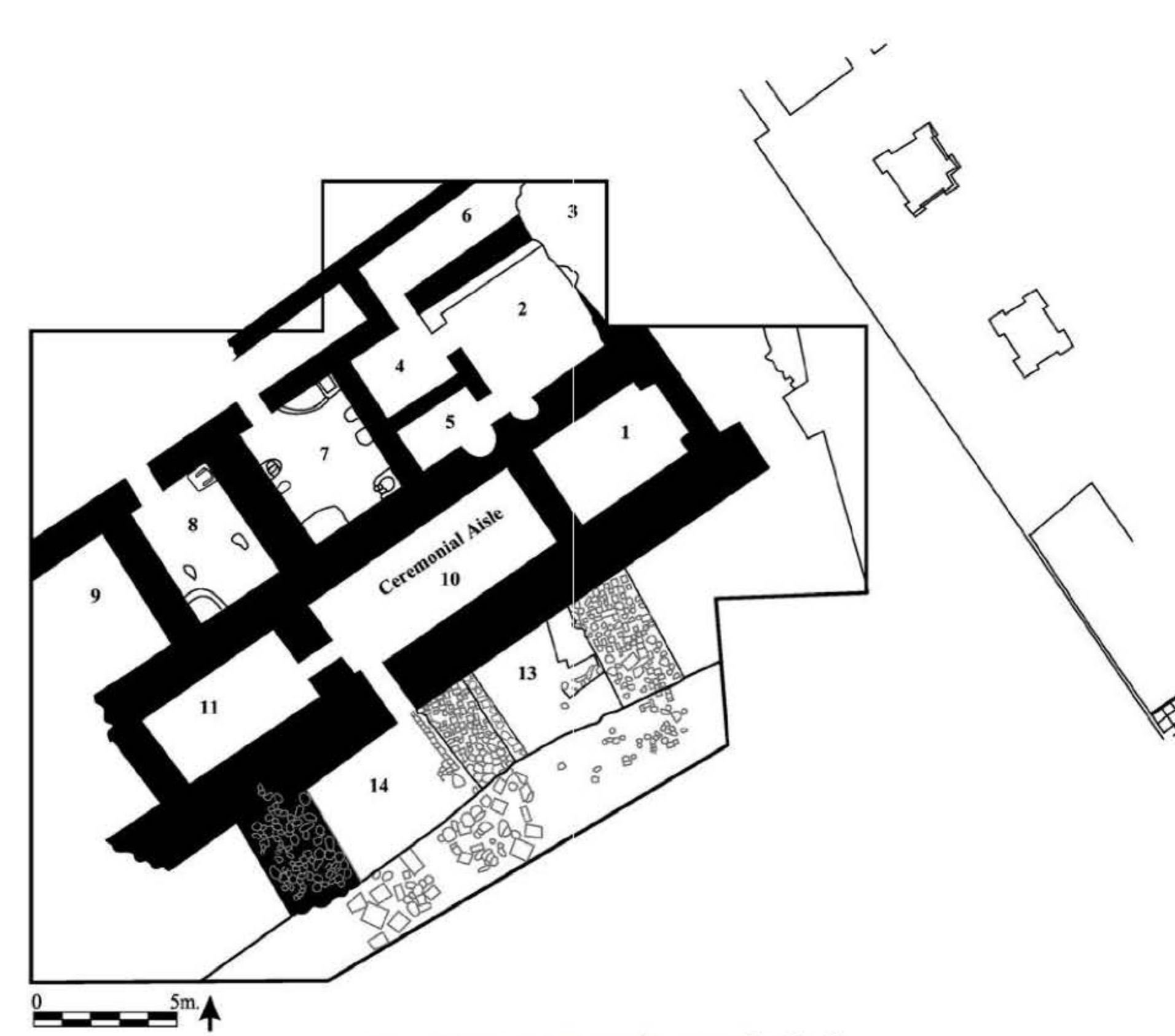 Domestic section and ceremonial aisle, plan.