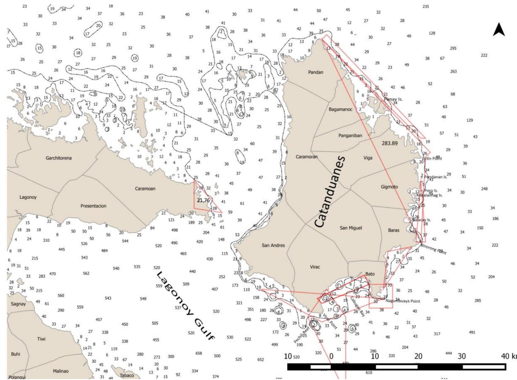 3. nautical chart showing the survey areas in catanduanes