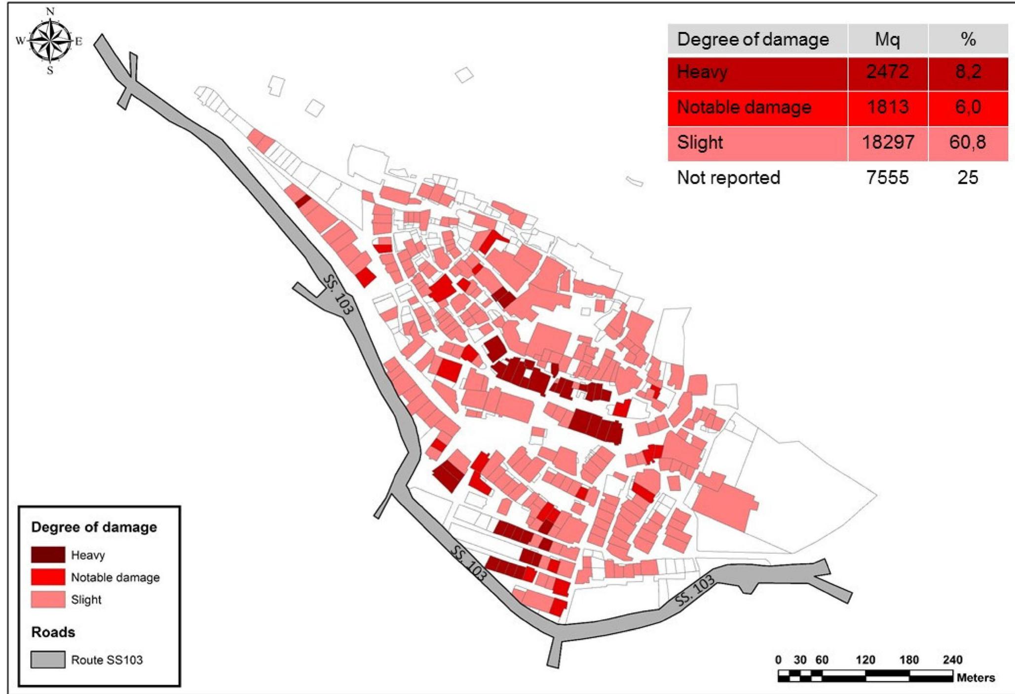 Map of damage caused by (probably) 1963 landslide
