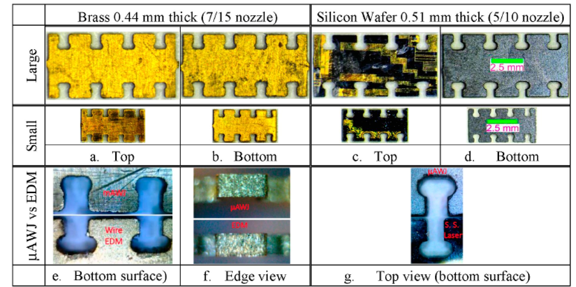 Micro scale features machined with hawj, edm and laser