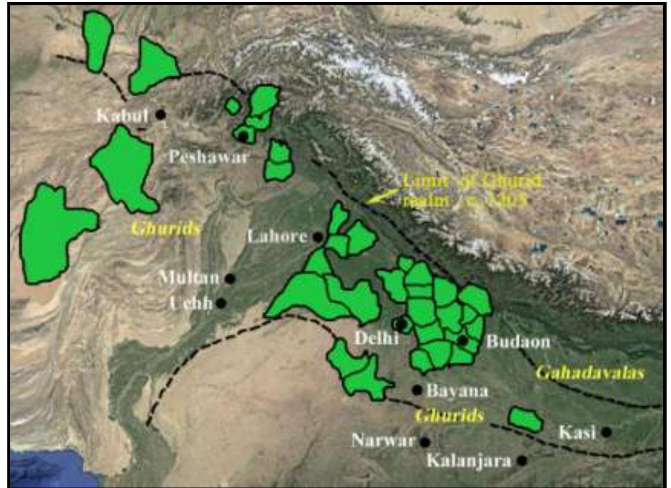 Map 1: districts reporting hoards of rajput-style