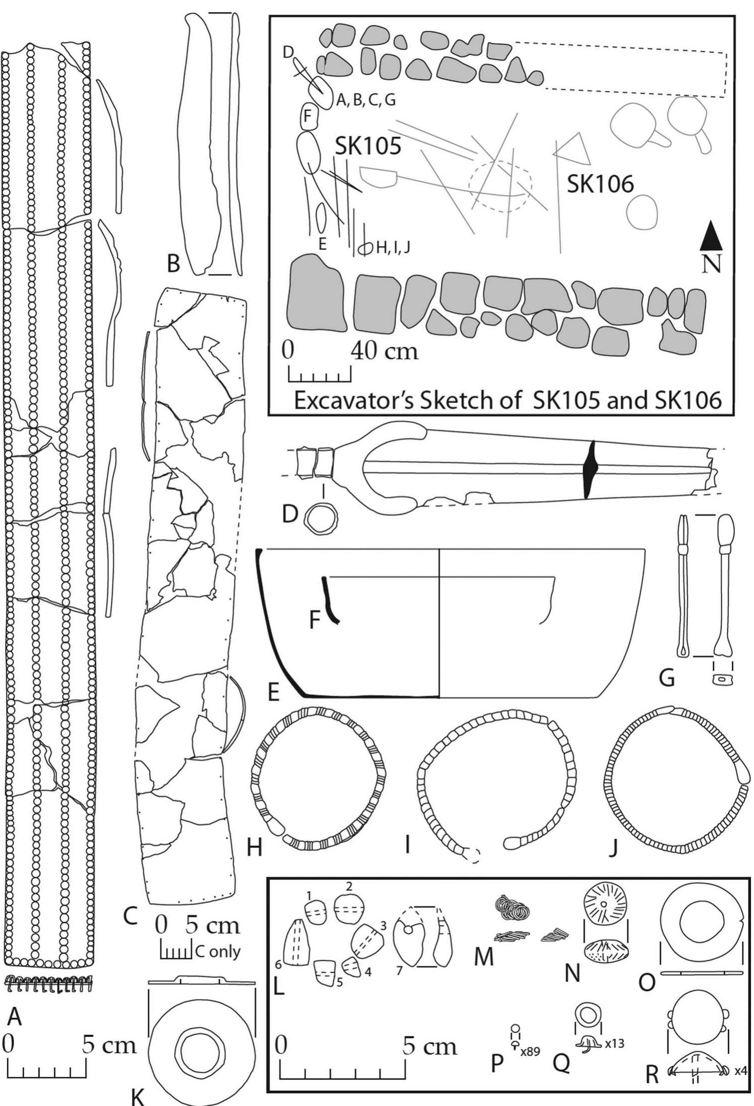 Excavation drawings of burial sk 105. courtesy of the penn