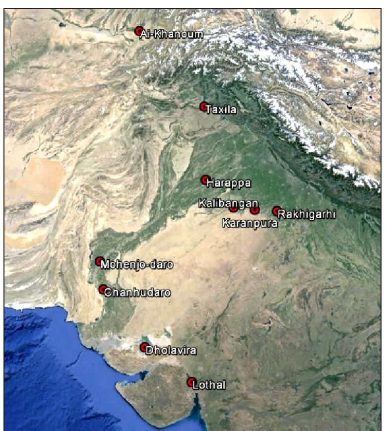 Google map of harappan sites of india and pakistan showing